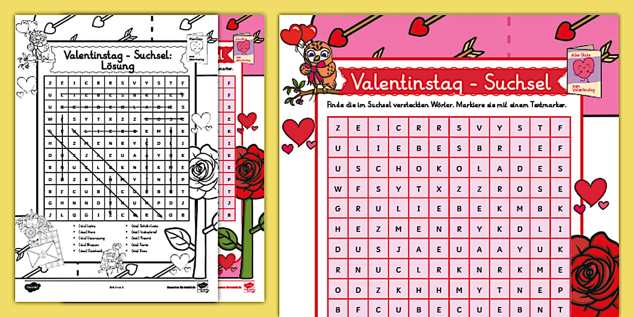 Valentinstag - Suchsel (teacher made) - Twinkl