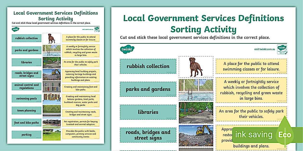 Local Government Services Definitions Sorting Activity
