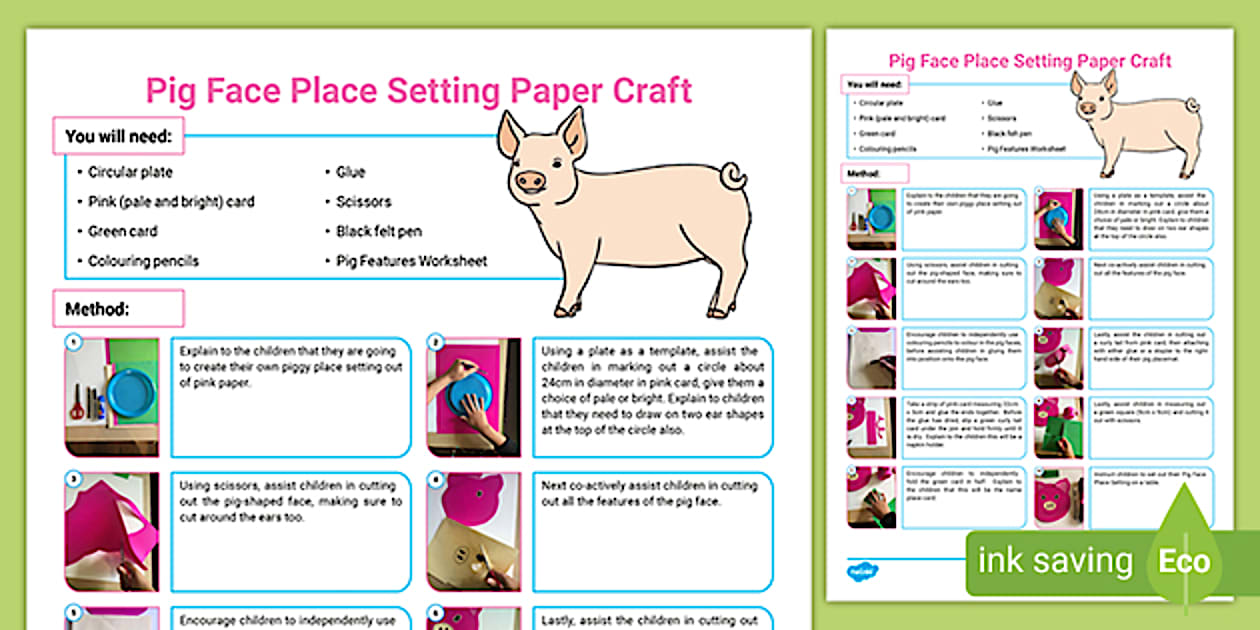 Pig Face Place Setting Paper Craft (teacher made) - Twinkl