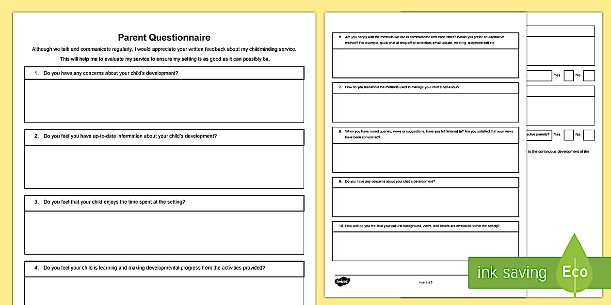 Childminder Parent Questionnaire (teacher made) - Twinkl