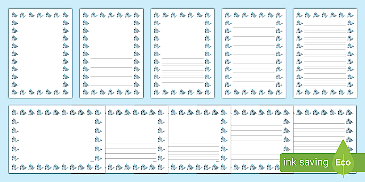 Whale Cute Portrait Page Borders (Under the Sea) - Portrait Page Borders