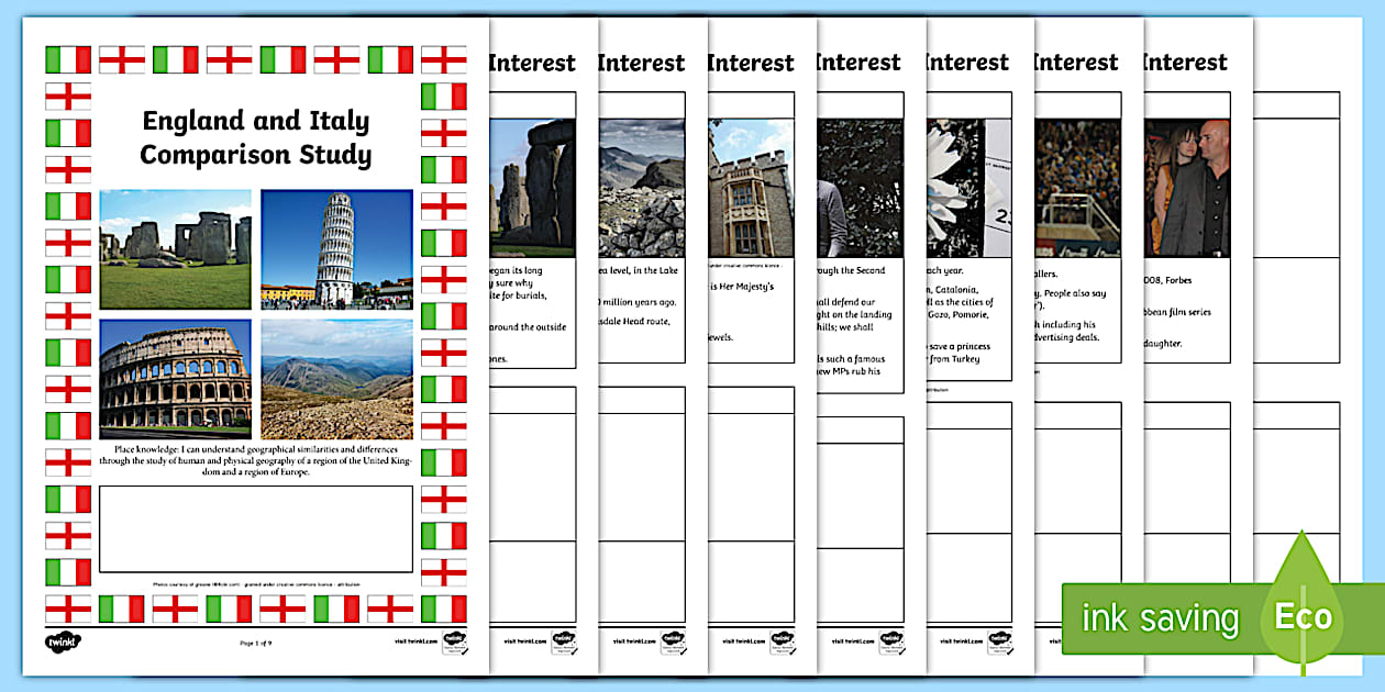 Editable England and Italy Comparison Study Research Booklet
