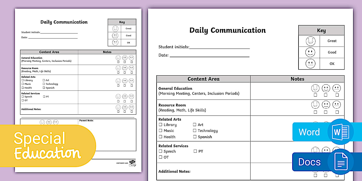 Editable Daily Communication Sheet for Special Education
