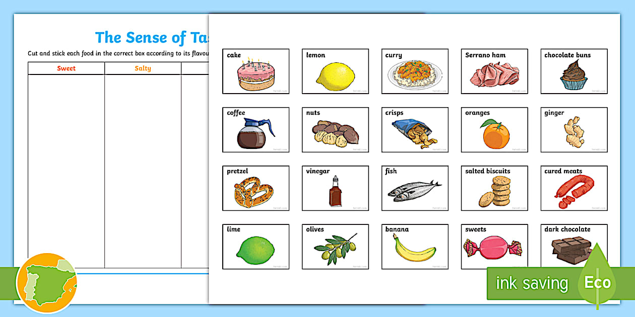 Editable The Sense of Taste Cut and Stick Worksheet - Twinkl
