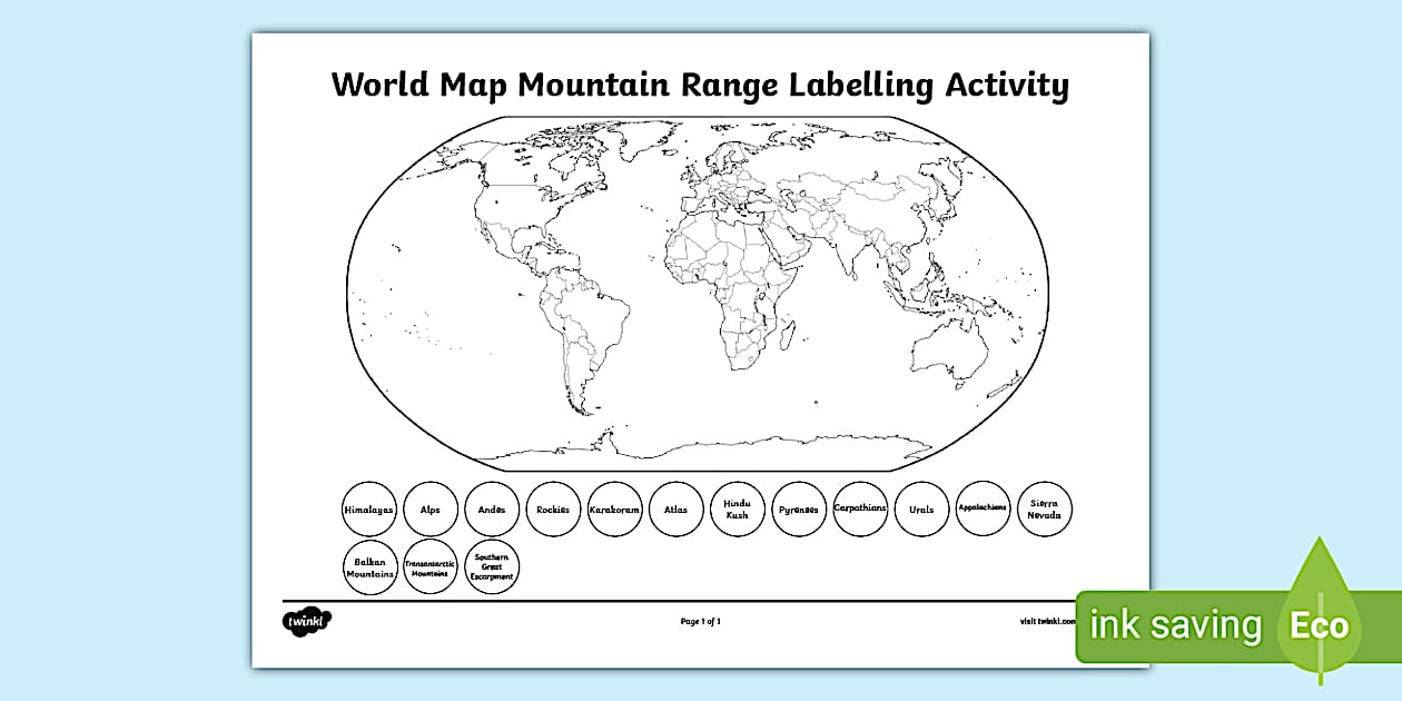 World Map Mountain Range Labelling Activity | Geography