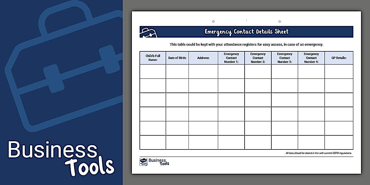 Emergency Contact Details Sheet (teacher made) - Twinkl