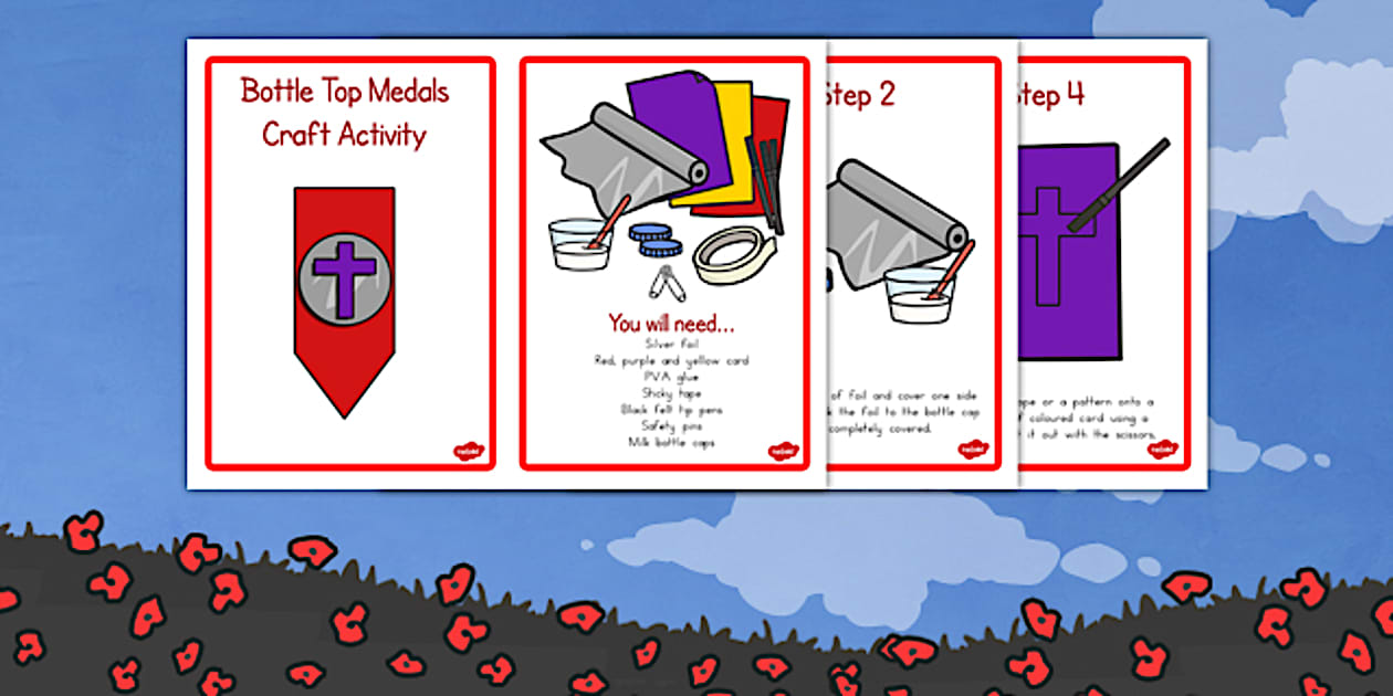 Remembrance Day Bottle Top Medals Craft Activity - australia