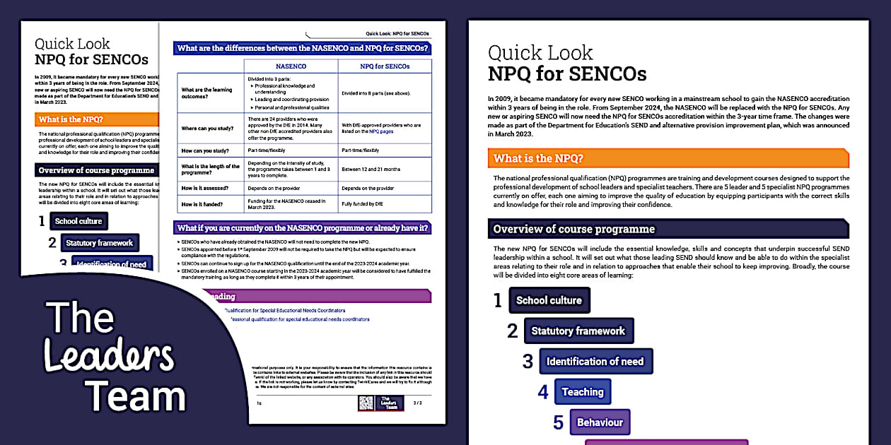 Quick Look: NPQ for SENCOs (teacher made) - Twinkl