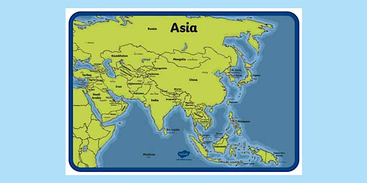 Map of Asia with Names (teacher made) - Twinkl