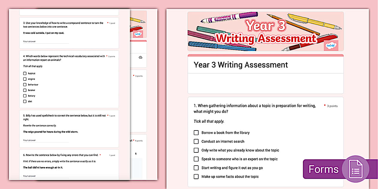 Year 3 Writing Assessment Google Form (Hecho por educadores)