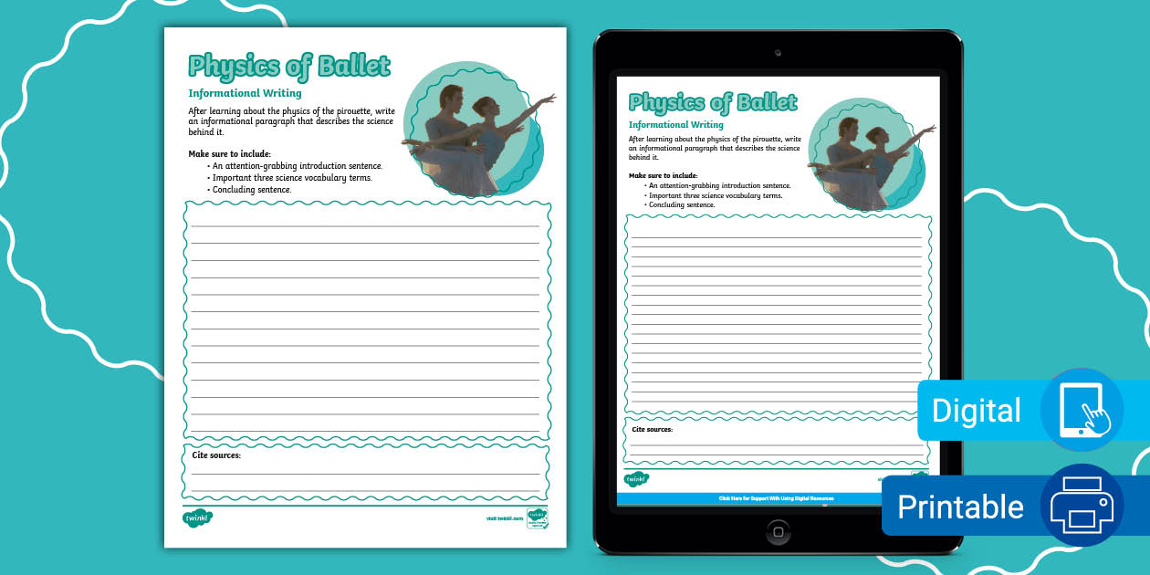 Physics of Sports Ballet Writing Worksheet for 6th-8th Grade