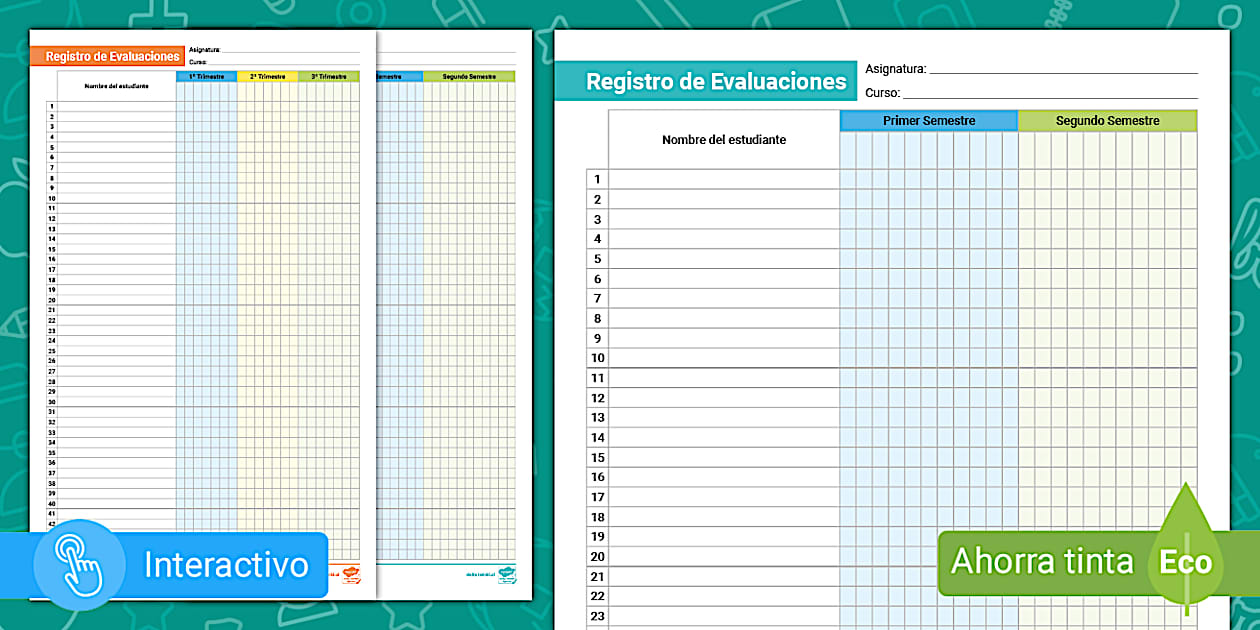 Guía docente: Hojas para el registro de evaluaciones