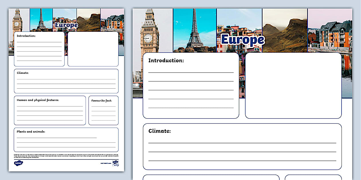 KS1 Europe Non-Chronological Report Template - Twinkl