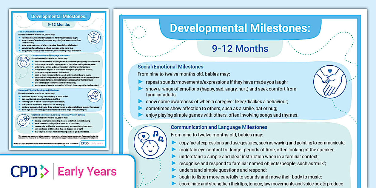 Developmental Milestones 9-12 months Poster (teacher made)