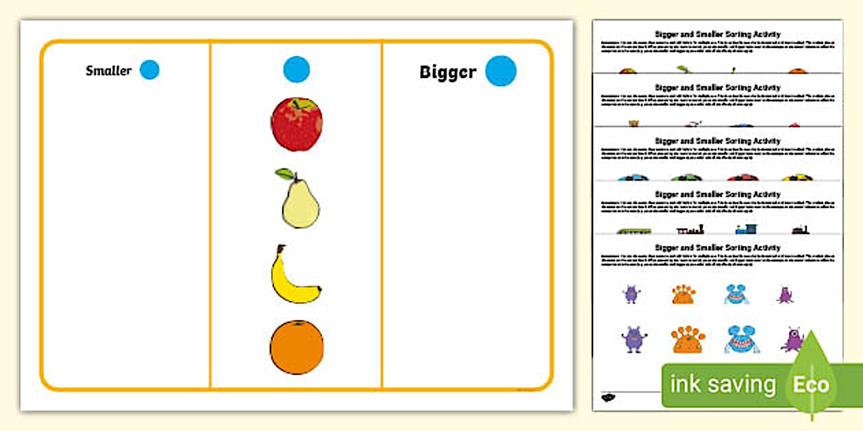 Bigger and Smaller Sorting Activity (teacher made) - Twinkl