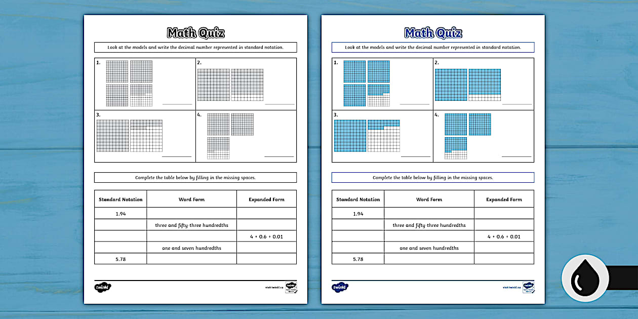 Reading and Representing Decimals Mini Assessment - Twinkl