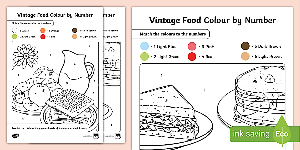 Vintage Food Colour-by-Number Worksheets | Twinkl | KS1
