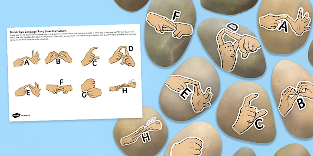 Black and White BSL Alphabet Stone Cut Outs - Twinkl