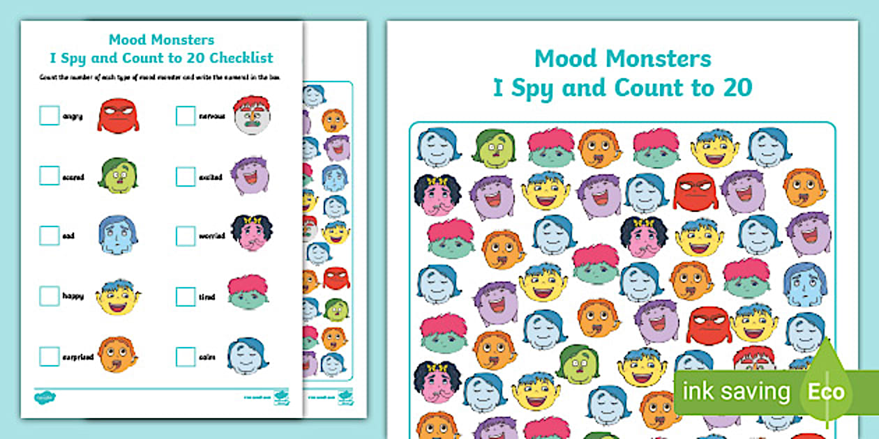 👉 Mood Monsters I Spy and Count Activity to 20 - Twinkl