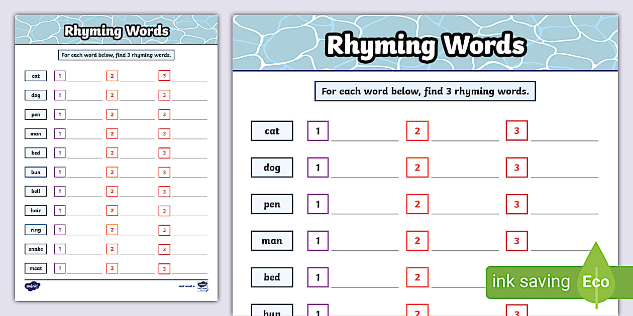 Editable Rhyming Words Worksheet (professor feito) - Twinkl