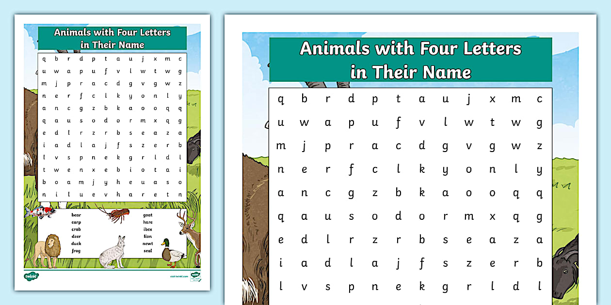Animals with Four Letters in Their Name Word Search - Twinkl