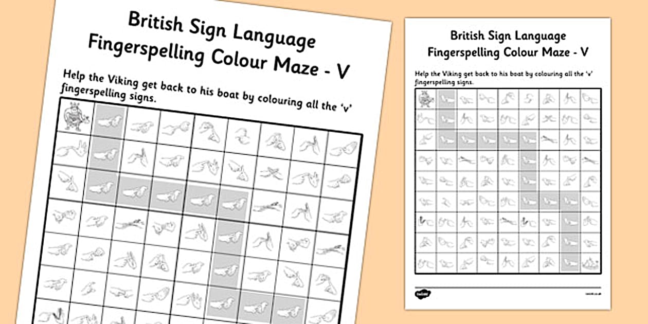 British Sign Language Fingerspelling Colour Maze V - Twinkl