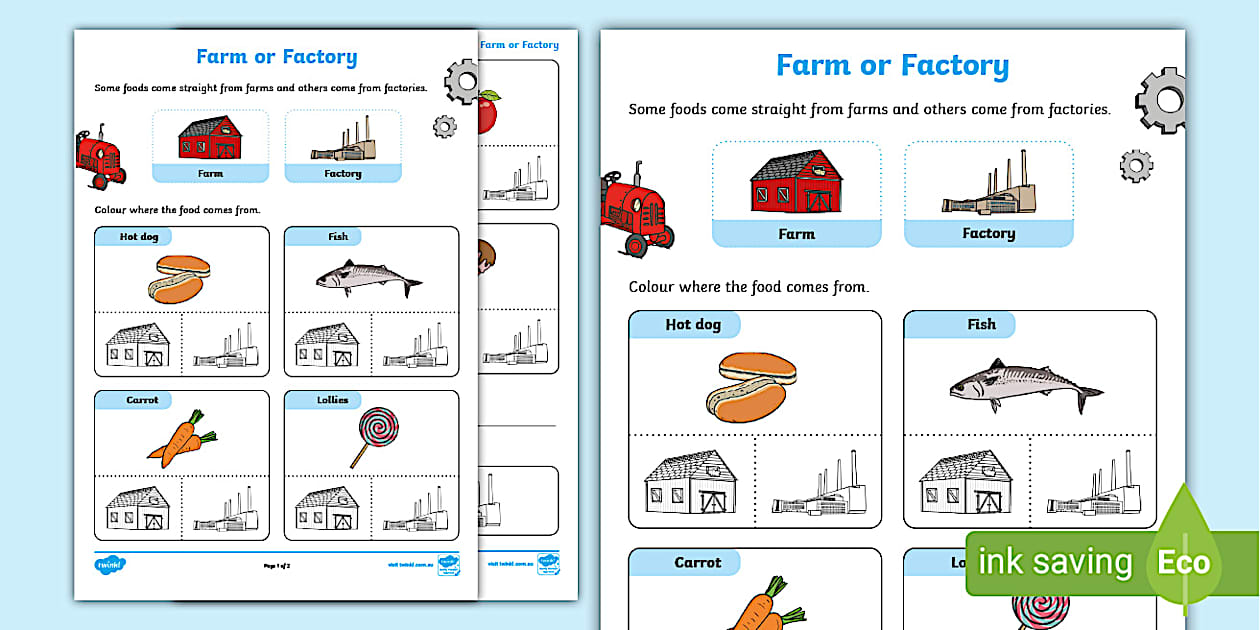 Farm or Factory Food Worksheet | World Food Day