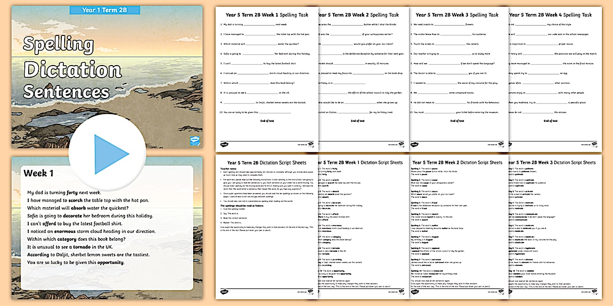 Year 5 Term 2B Spelling Dictation Sentences Activity Pack