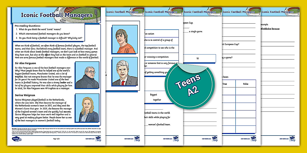 Iconic Football Managers ESL Reading Comprehension for A2 Teens!