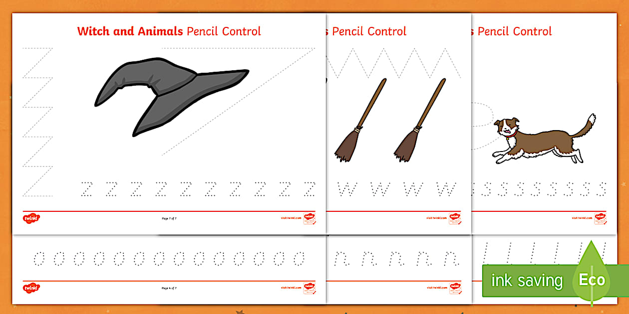 Witch and Animals Pencil Control Sheet - Twinkl