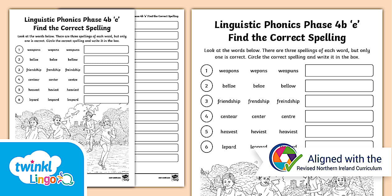 Linguistic Phonics Phase 4b 'e' Find the Correct Spelling