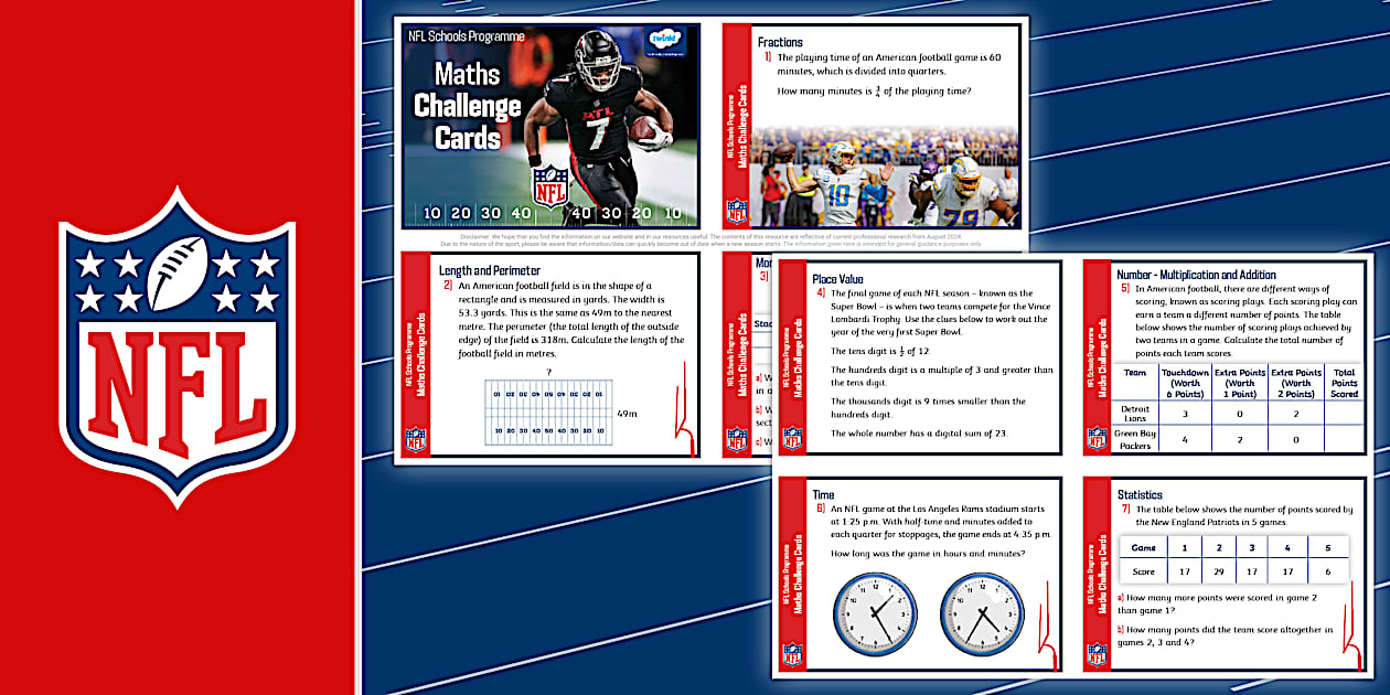 FREE! - 👉 NFL: American Football Maths Challenge Cards [Ages 7-9]