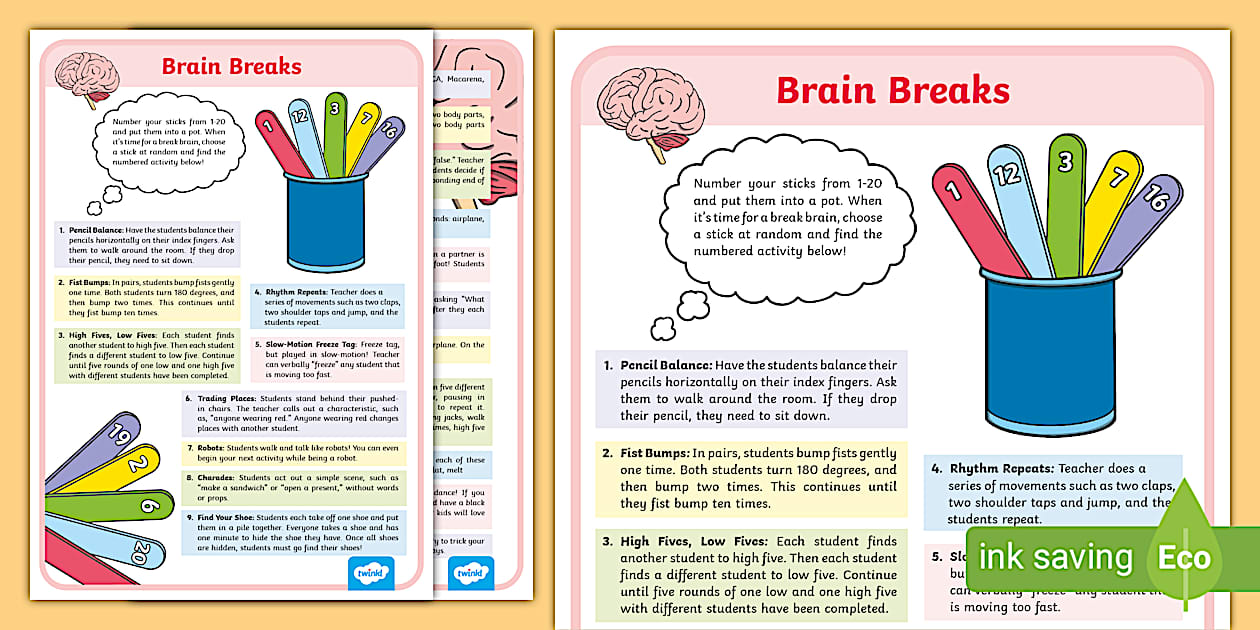 Brain Break Sticks Selection Activity (teacher made)