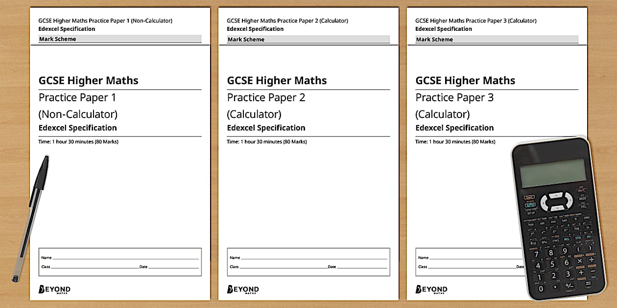 GCSE Maths Specimen Papers 1, 2 and 3 Higher (Set B) Edexcel Specification