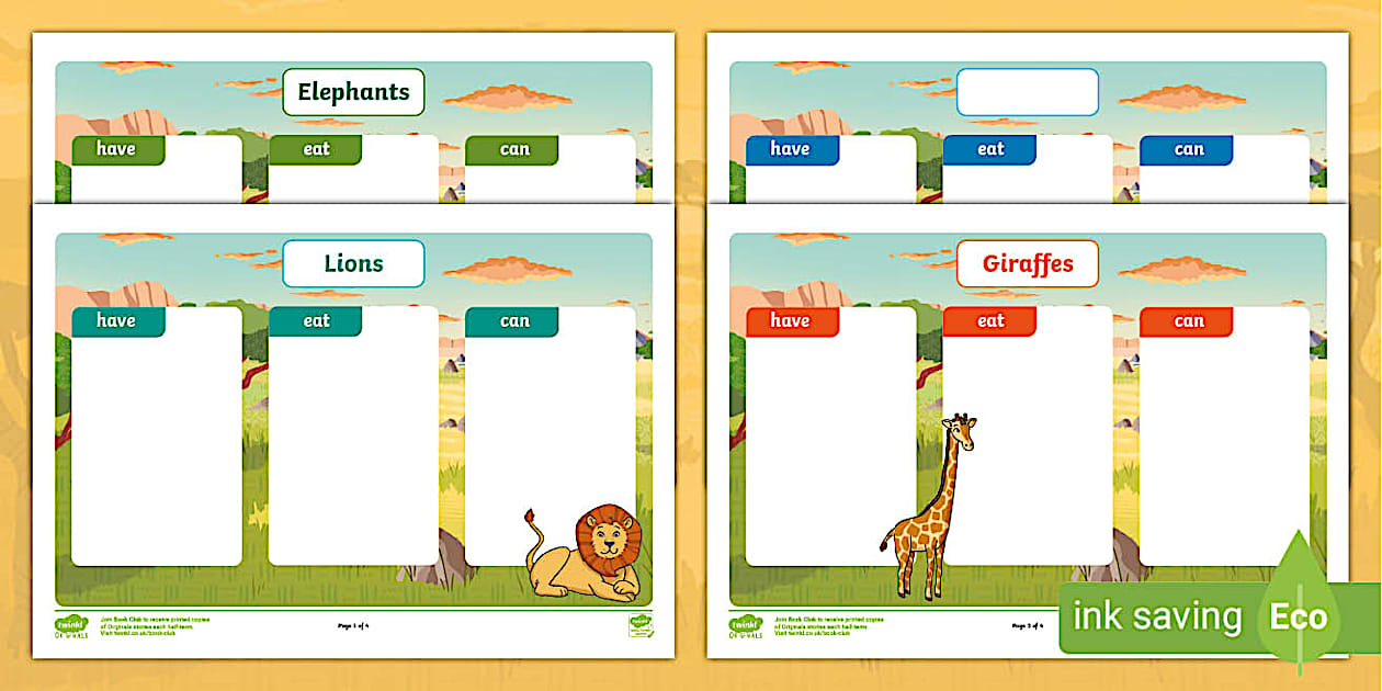 Savanna Animals Have, Eat, Can Writing Activity - Twinkl