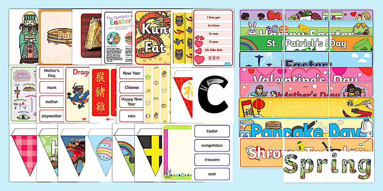 Spring Term Festivals and Celebrations Display Pack - display