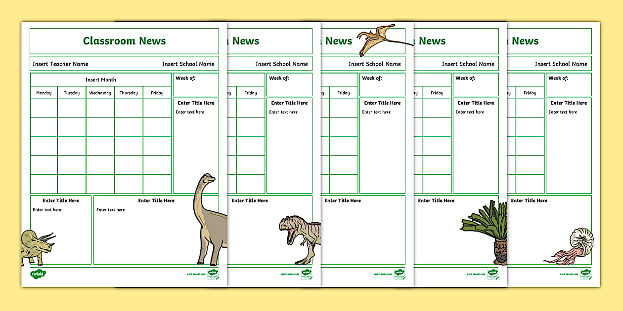 Black and White Editable Dinosaur Classroom Newsletters