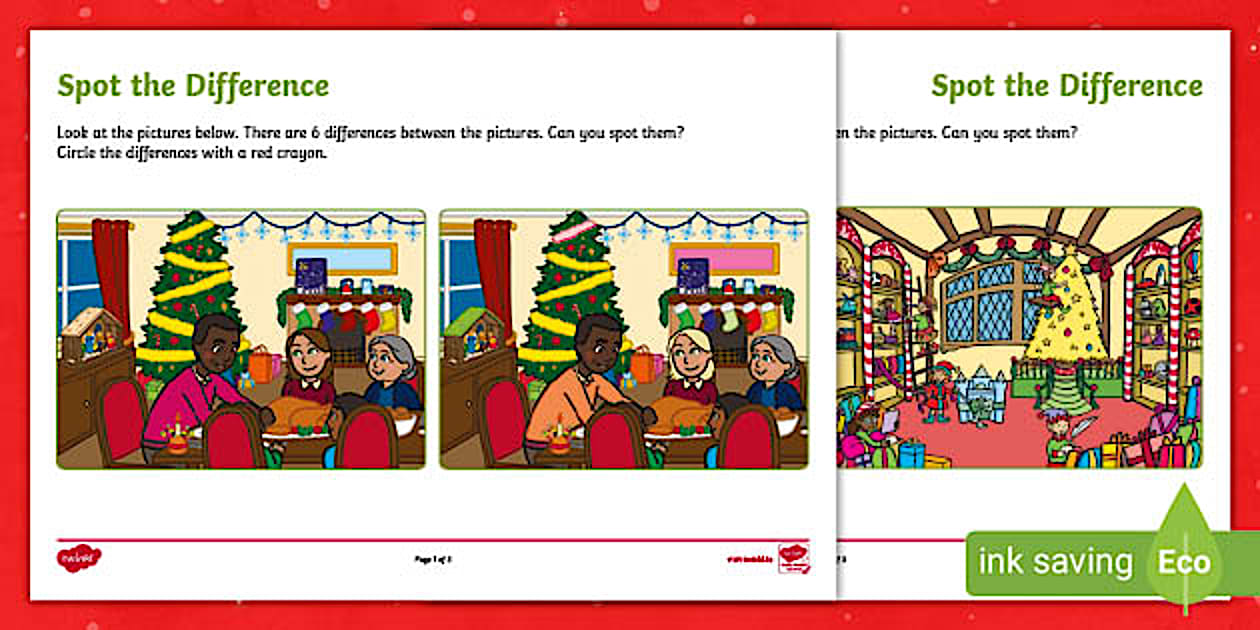 Christmas Spot the Difference Activity Sheets Junior/Senior