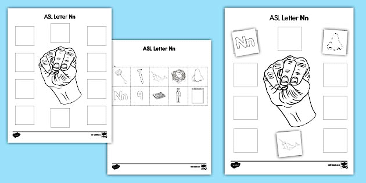 ASL Letter Nn Cut and Paste Worksheet (Teacher-Made)