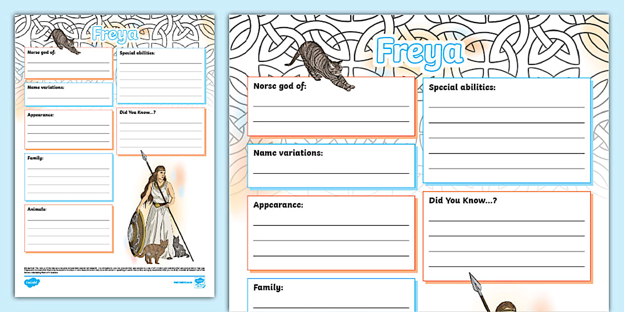 Freya the Norse Goddess Fact File Template (teacher made)