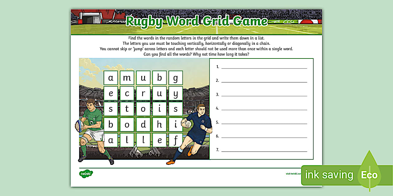 Rugby Word Grid Game (teacher made) - Twinkl