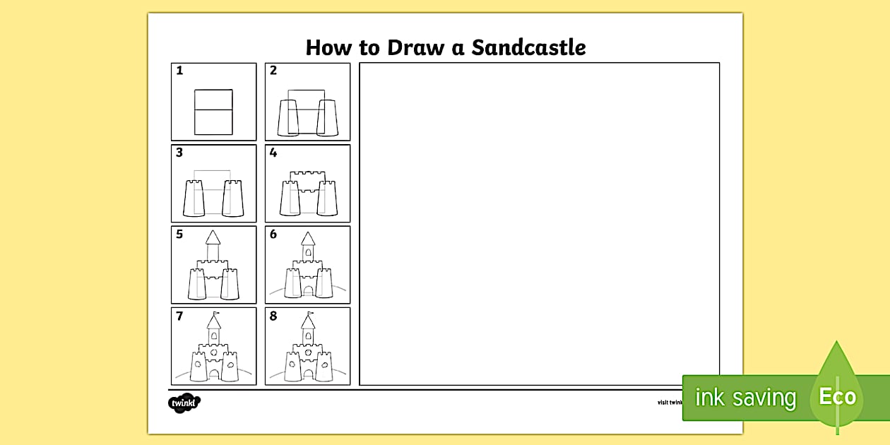 How to Draw a Sandcastle - (teacher made) - Twinkl