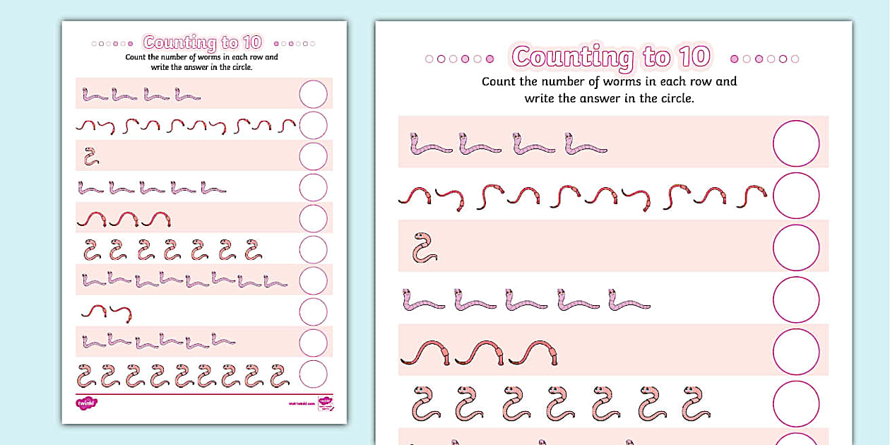 Worms Counting to 10 Worksheet (teacher made) - Twinkl