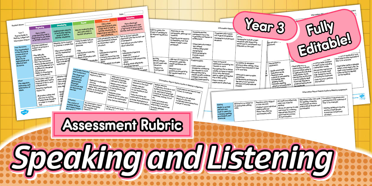 Australian Curriculum Yr 3 Speaking and Listening Rubric