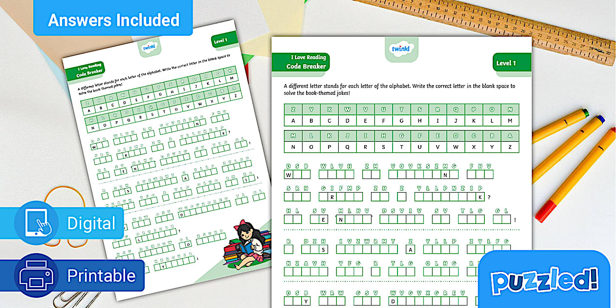 I Love Reading Secret Code Breaker - L1 - Twinkl Puzzled