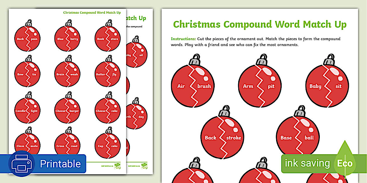 Compound Words Worksheet | Christmas Baubles Match-Up