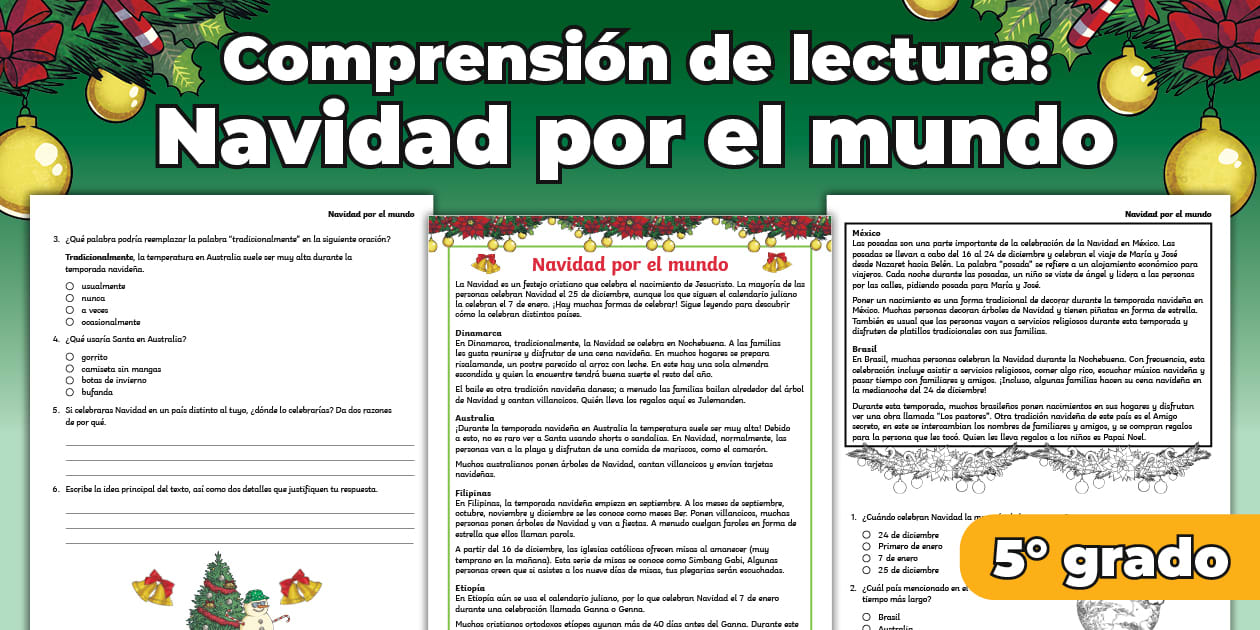 Comprensión de lectura de 5to grado: Navidad por el mundo