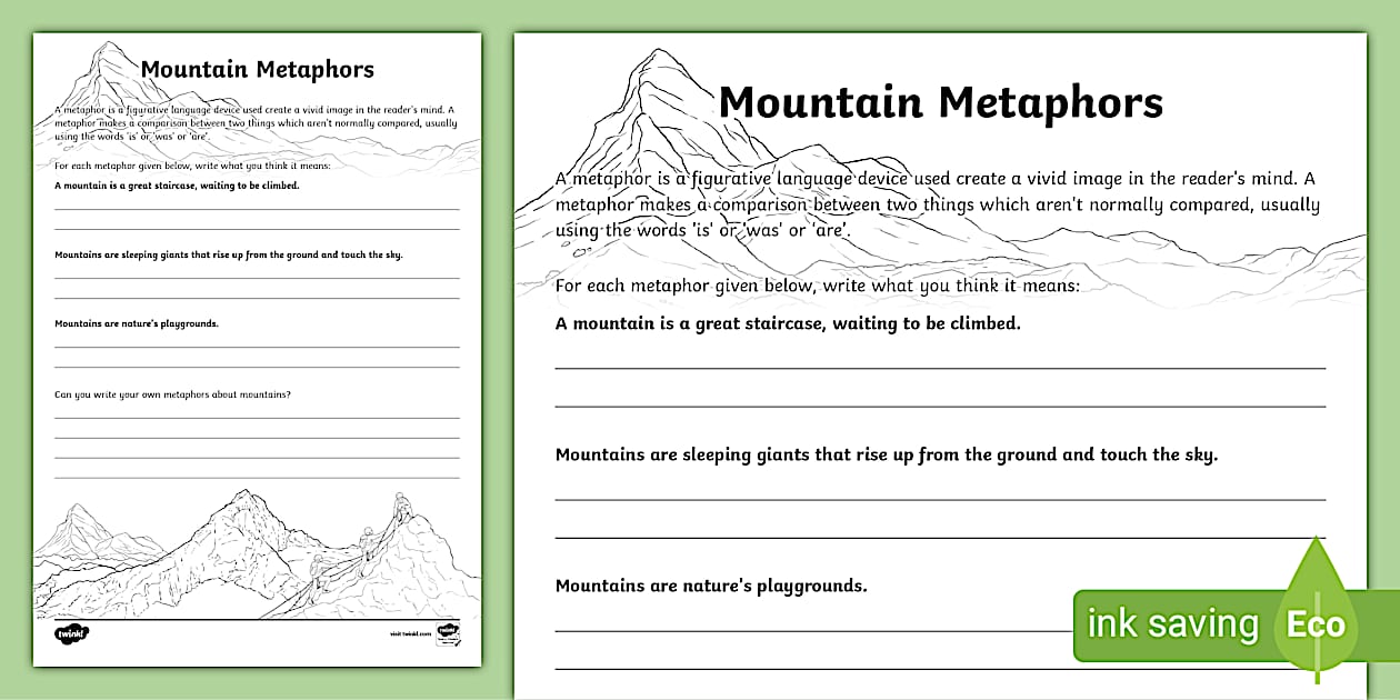 Mountain Metaphors Worksheet (teacher made) - Twinkl