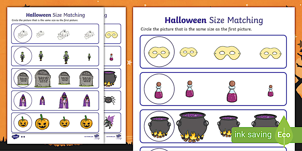 Halloween Size Matching Worksheets (teacher made) - Twinkl