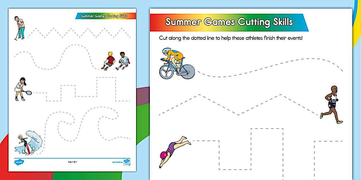 Summer Games Cutting Skills Activity Sheet (teacher made)